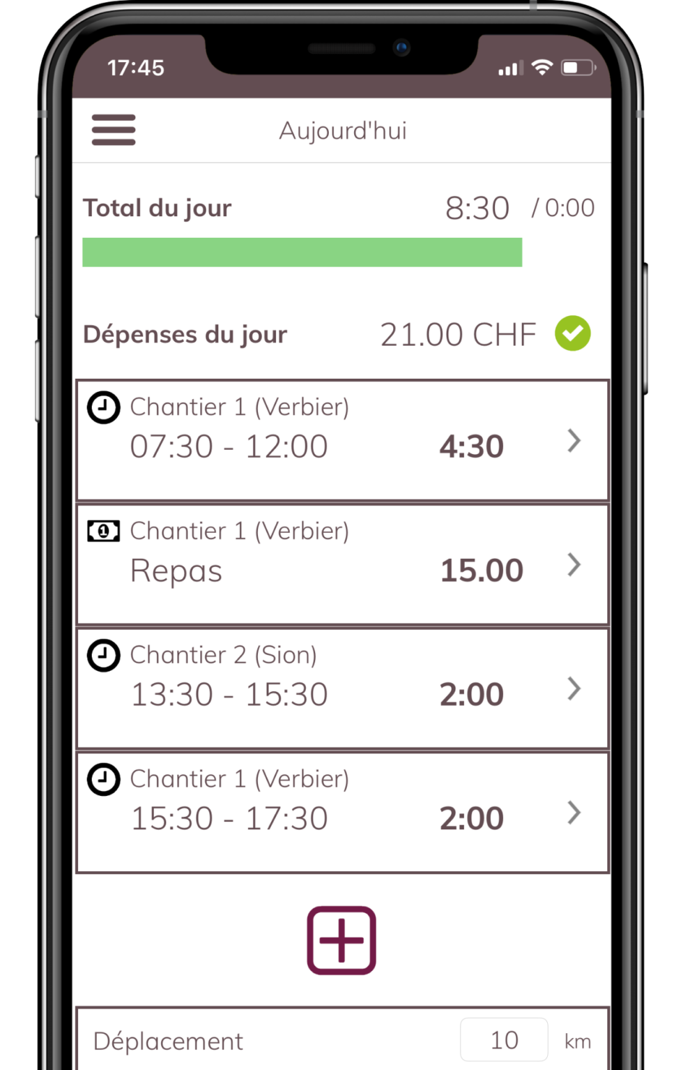 SwissWorkTime, hours entry application